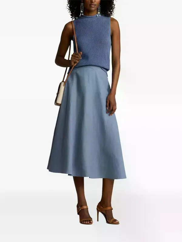 Ralph Lauren Linen Flared Midi Skirt In Blue Editorialist