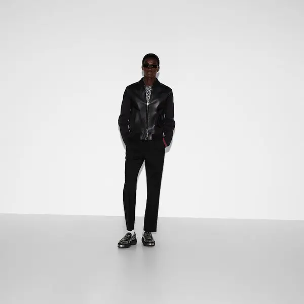 Gucci Nappa Leather And Knit Bomber Jacket - Black