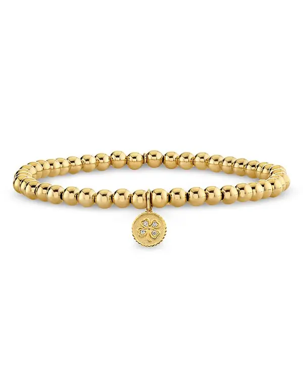 SYDNEY EVAN 14k Yellow Diamond Clover Charm Bracelet - Gold
