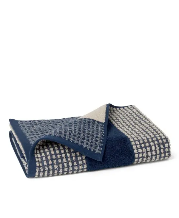 JUNA Check Towels Bath Sheet - Dark Blue/sand