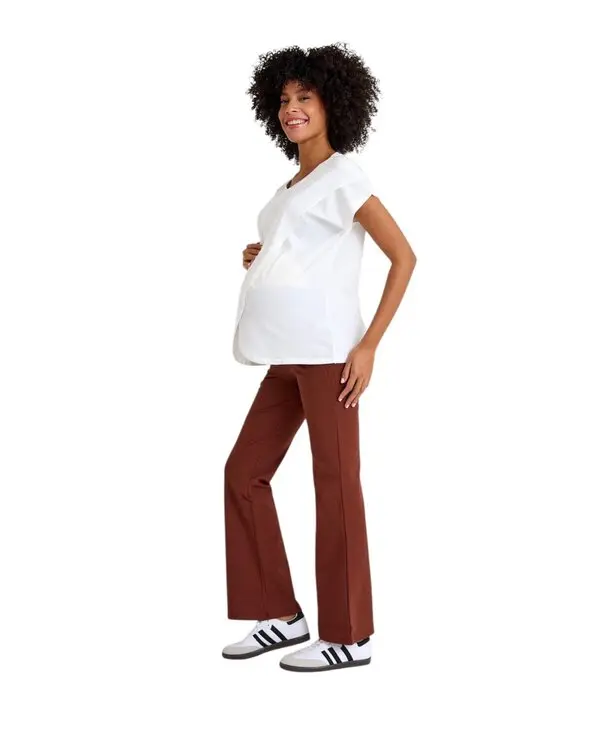 ACCOUCHEE Warm Flare Maternity Trousers - Cappuccino