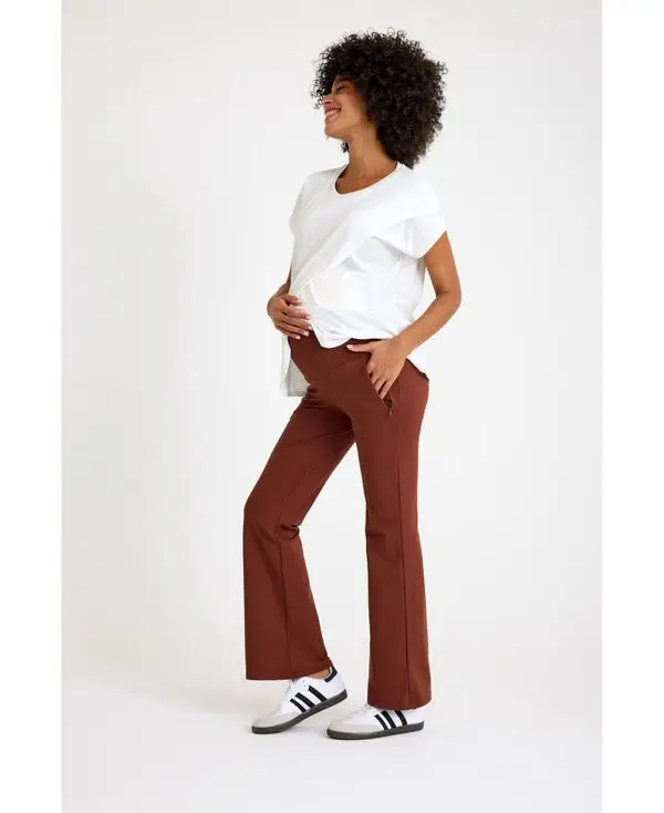 ACCOUCHEE Warm Flare Maternity Trousers - Cappuccino