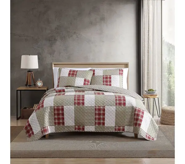 Eddie Bauer Camano Island Plaid Red King Quilt Am Set - One-color