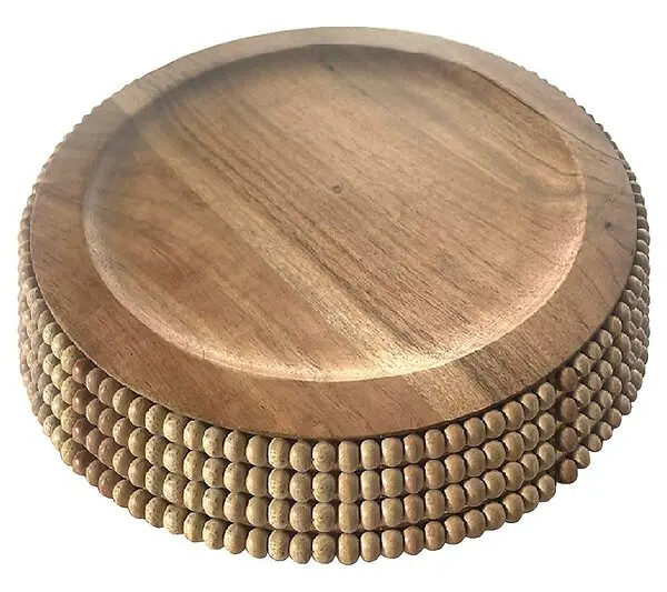 TEMP-TATIONS Set Of Beaded Wood Charger Plates - One-color