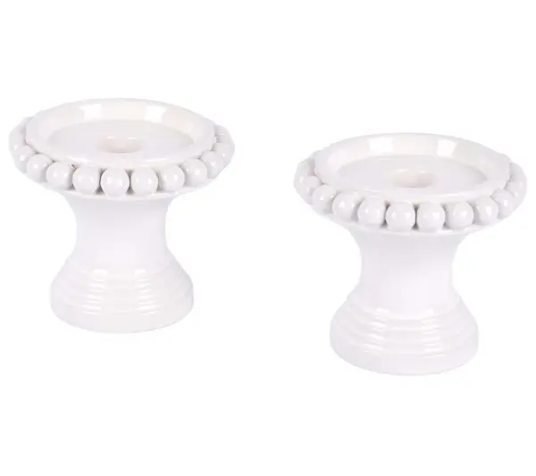 TEMP-TATIONS Set Of Stoneware Pedestal Candle Holders - One-color