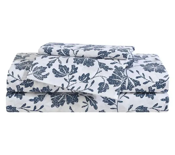 Eddie Bauer Woodblock Floral White-blue Queen S Heet Set - One-color