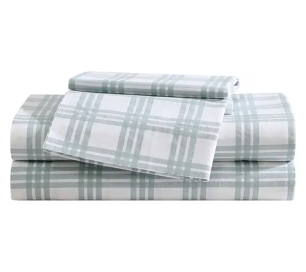 Eddie Bauer Basic Plaid White-pale Green King S Heet Set