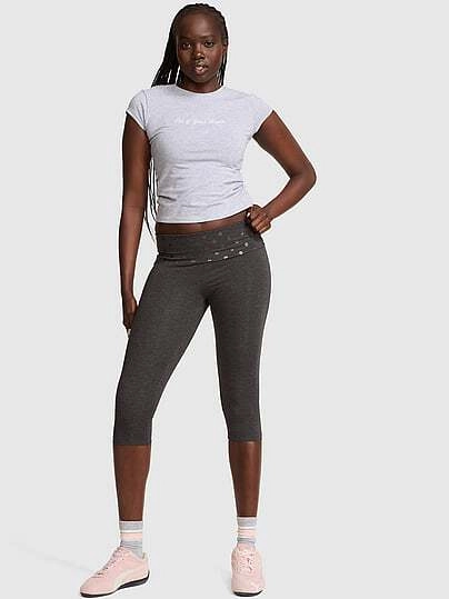 Pink All-day Cotton™ Foldover Capri Leggings - Grey