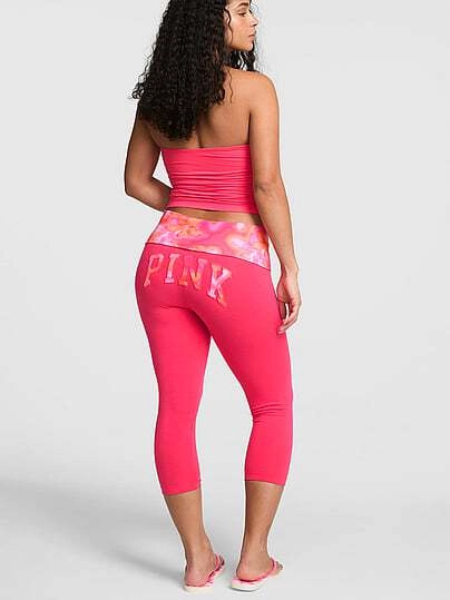 Pink All-day Cotton™ Foldover Capri Leggings - Pink