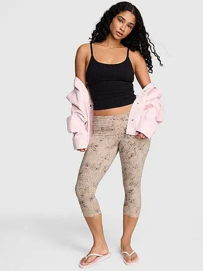 Pink All-day Cotton™ Foldover Capri Leggings - Print