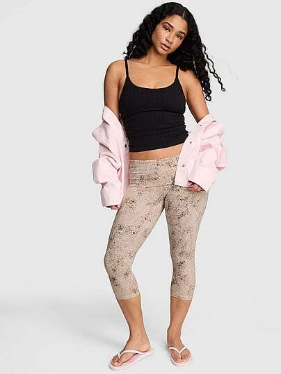 Pink All-day Cotton™ Foldover Capri Leggings - Print