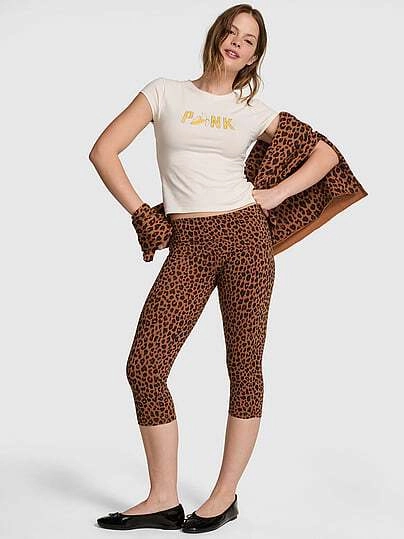 Pink All-day Cotton™ Foldover Capri Leggings - Print