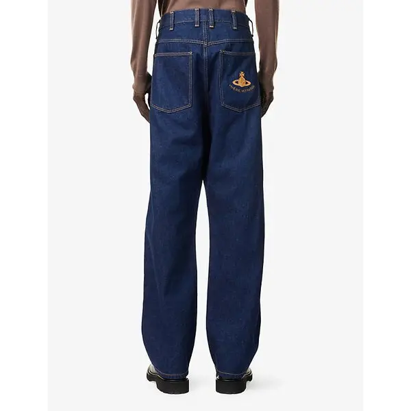 Vivienne Westwood Baggy Embroidered Denim And Linen Jeans - Indigo