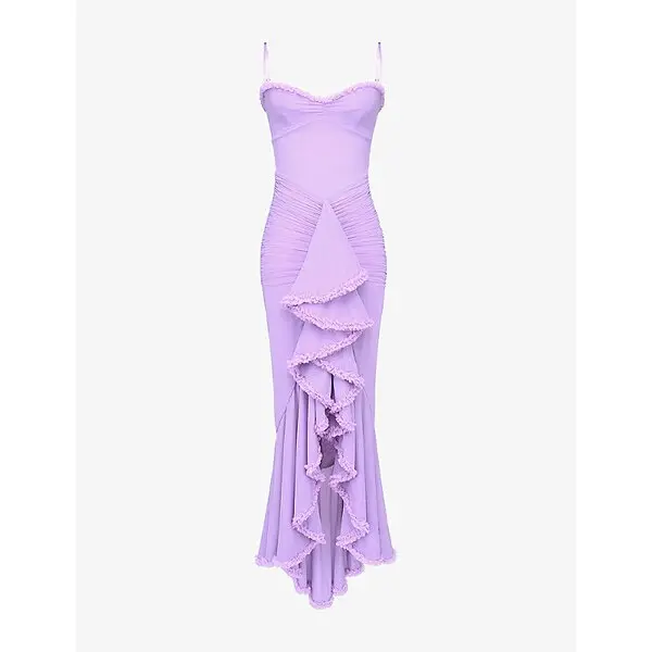 House Of Cb Gabbi Ruffle-Front Slim-Fit Maxi Dress Orchid