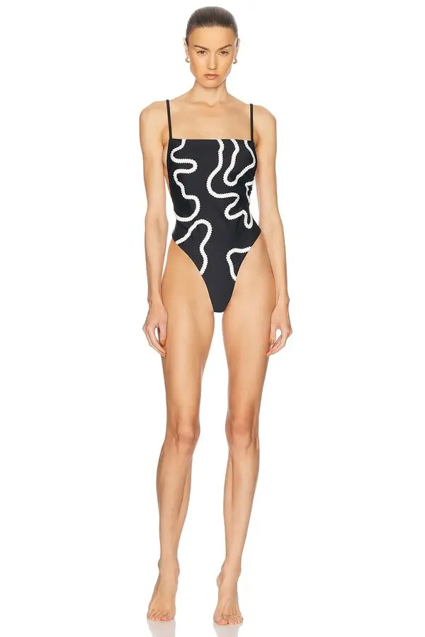 BODE Rickrack One Piece Swimsuit - Black & White