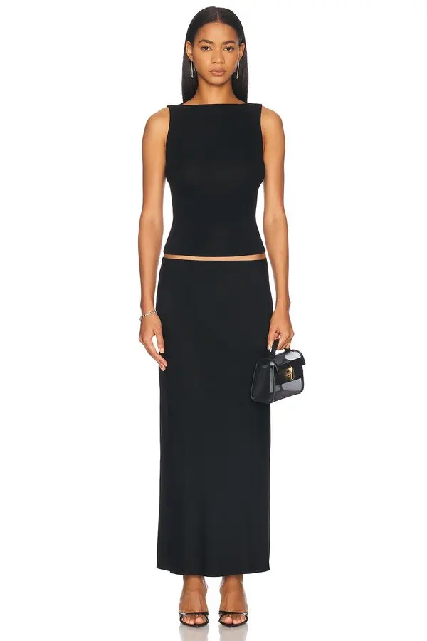 Enza Costa Silk Knit Sleeveless Boatneck Top - Black