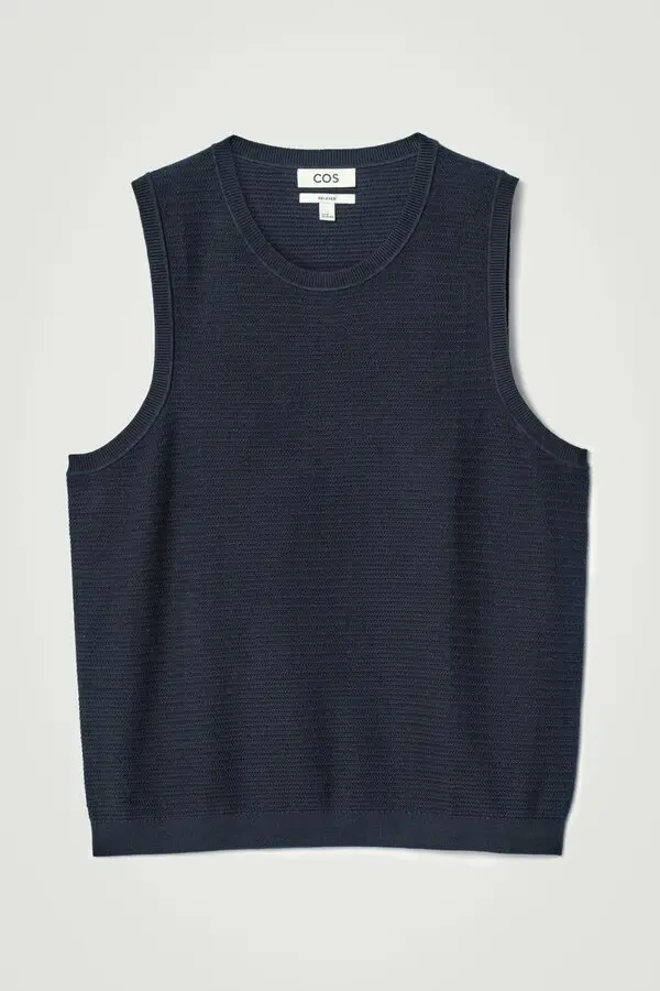 Cos Textured Knitted Cotton Tank Top - Navy