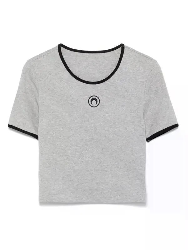 MARINE SERRE Moon Logo Ribbed Jersey Cropped Top - Grey