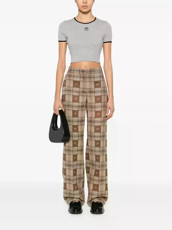 MARINE SERRE Moon Logo Ribbed Jersey Cropped Top - Grey