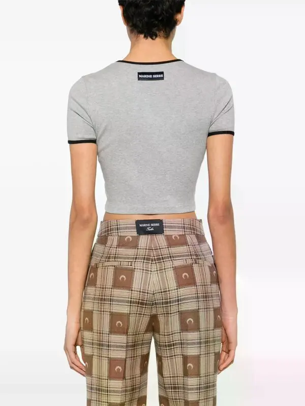 MARINE SERRE Moon Logo Ribbed Jersey Cropped Top - Grey