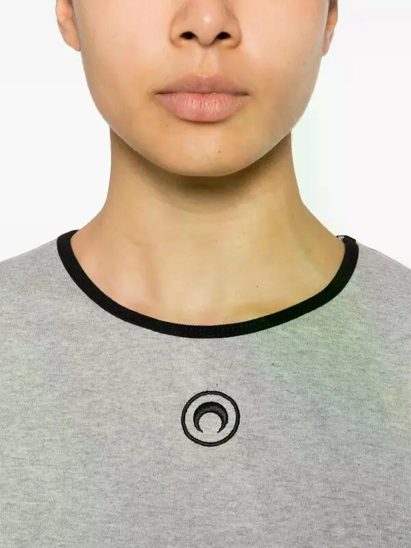 MARINE SERRE Moon Logo Ribbed Jersey Cropped Top - Grey