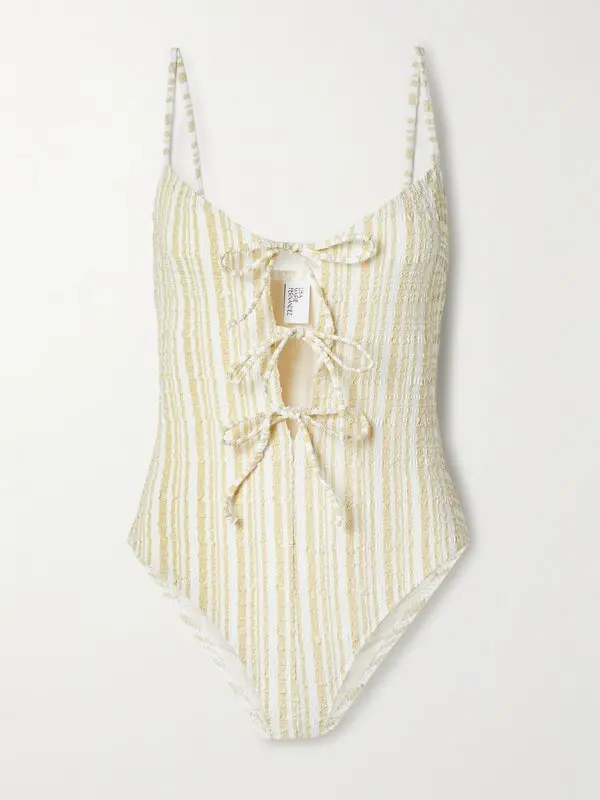 Lisa Marie Fernandez Tie-front Striped Swimsuit - Cream