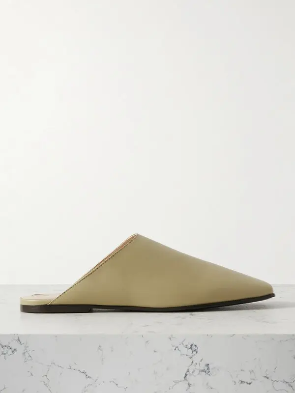 Loro Piana Alba Leather Slippers - Green