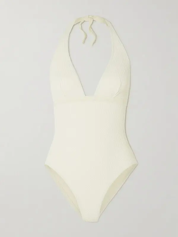 ERES The Vogue Paillette Grosgrain-trimmed Jacquard Halterneck One-piece Swimsuit - Off-white