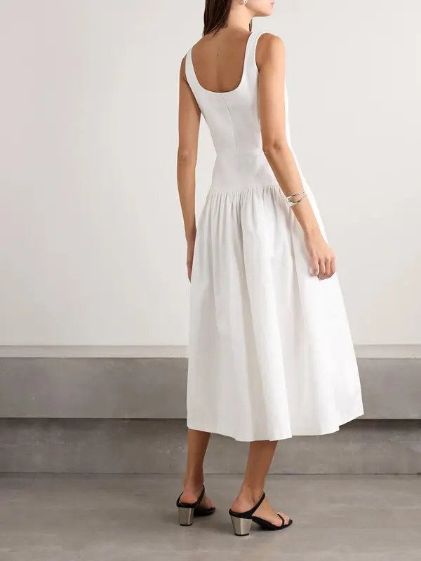 Adam Lippes Cassie Denim Midi Dress In White - 60% Off | Editorialist