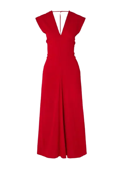 ST. AGNI Draped Crepe Maxi Dress - Red