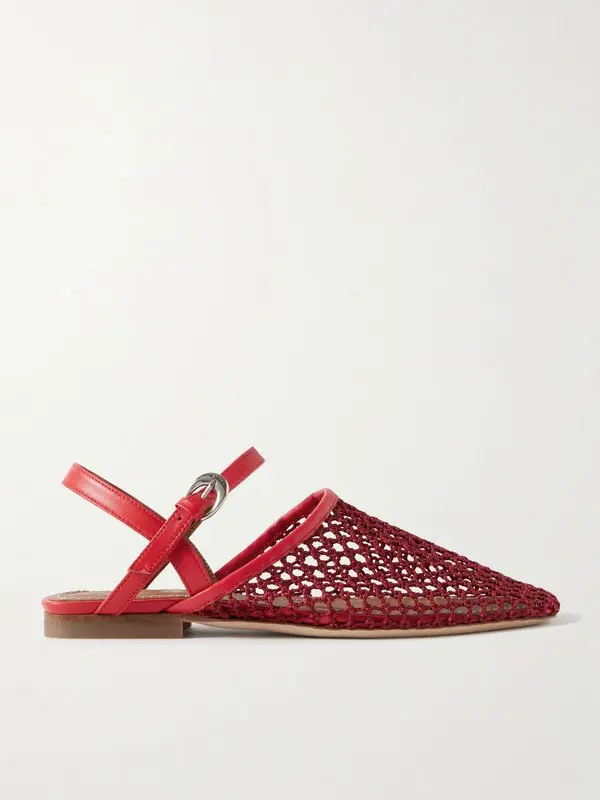 Staud Rete Leather-trimmed Crocheted Slingback Flats - Red