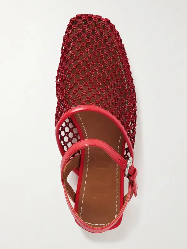 Staud Rete Leather-trimmed Crocheted Slingback Flats - Red