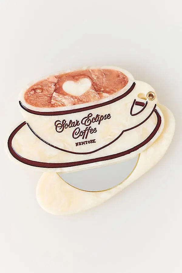 SOLAR ECLIPSE Hand-painted Compact Mirror - Latte