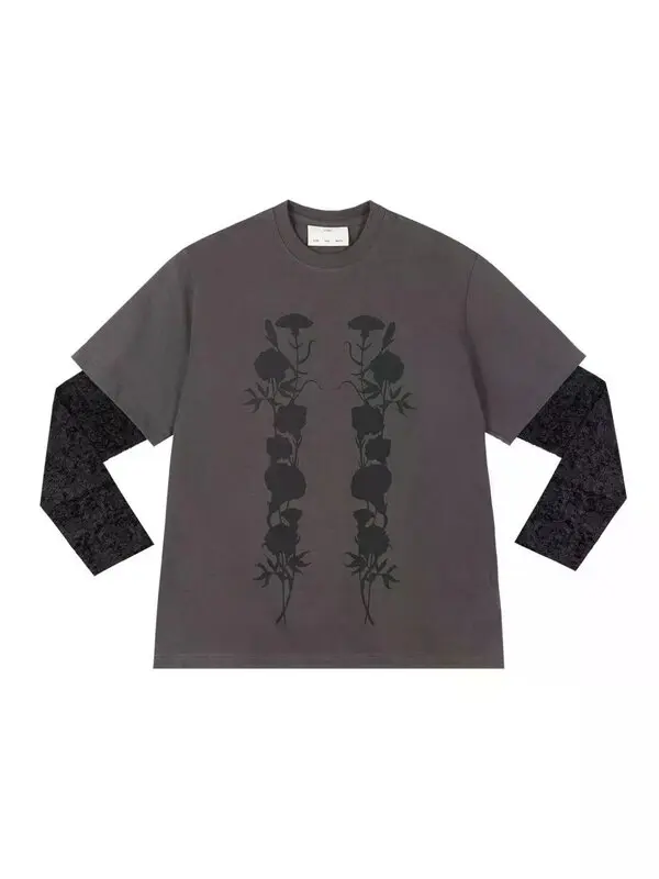 SONG FOR THE MUTE Foliage-print Double-layered T-shirt - Grey