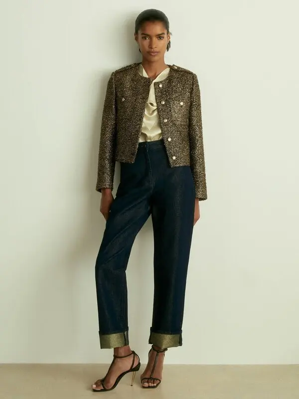 REISS Wynee Lamé-tweed Cropped Jacket
