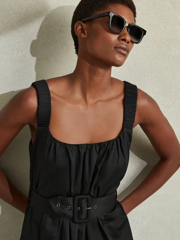 reiss liza corset dress Reiss Liza Cotton Ruched Strap Belted Midi Dress In Black - 62% Off