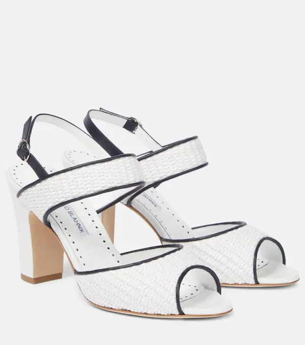 Manolo Blahnik Khiko 90 Raffia Slingback Sandals - White