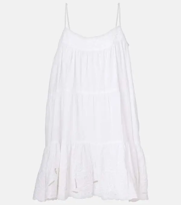 JULIET DUNN Embroidered Cotton Poplin Slip Dress - White
