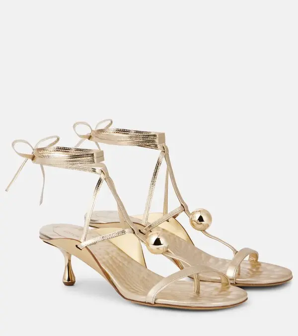 JIMMY CHOO Zyra 50 Metallic Leather Sandals - Gold