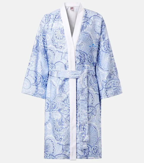 Etro Printed Cotton Bathrobe - Blue