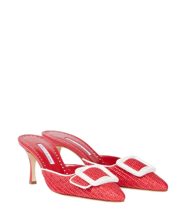 Manolo Blahnik Maysale 70 Raffia Mules - Red