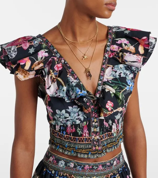 Camilla Crystal-embellished Cotton Crop Top - Multicoloured