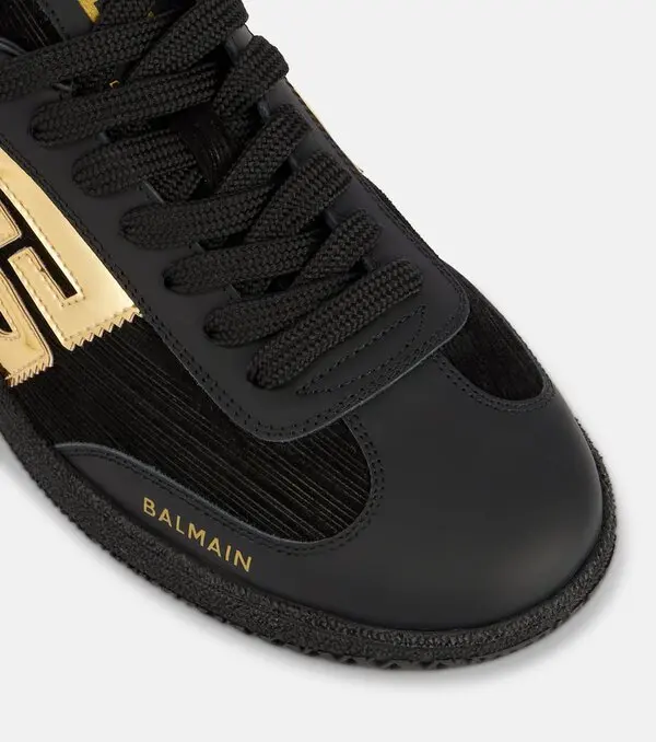 Balmain Pb Suede And Mirrored Faux Leather Sneakers