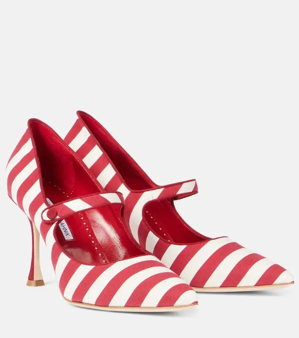 Manolo Blahnik Campari Striped Mary Jane Pumps - Red