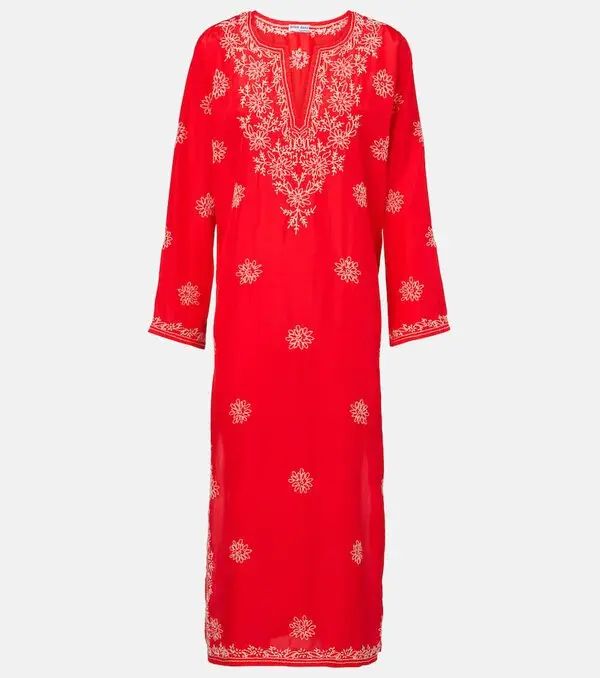 JULIET DUNN Embroidered Silk Kaftan - Red
