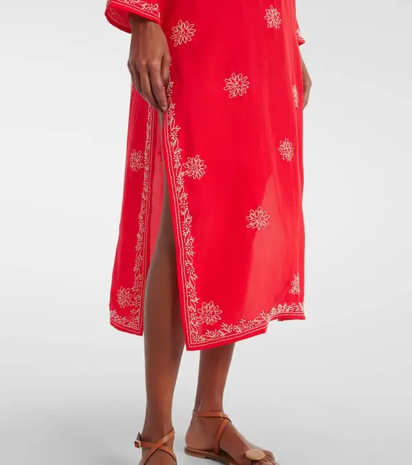 JULIET DUNN Embroidered Silk Kaftan - Red
