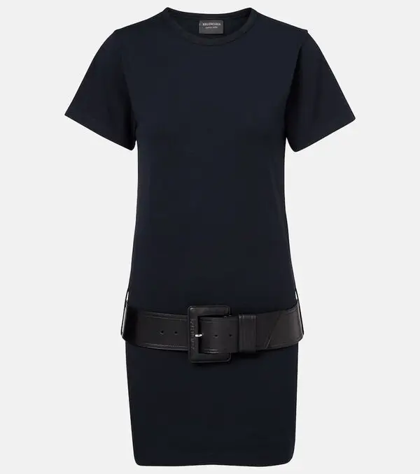 Balenciaga Belted Cotton-blend Jersey Minidress - Black