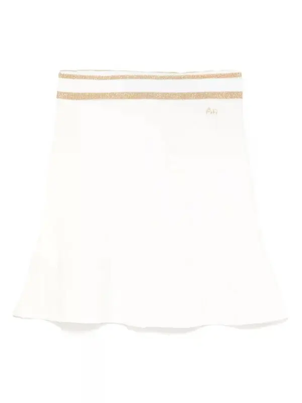 Alessandra Rich Mini Ribbed Knit Flared Skirt - Neutrals