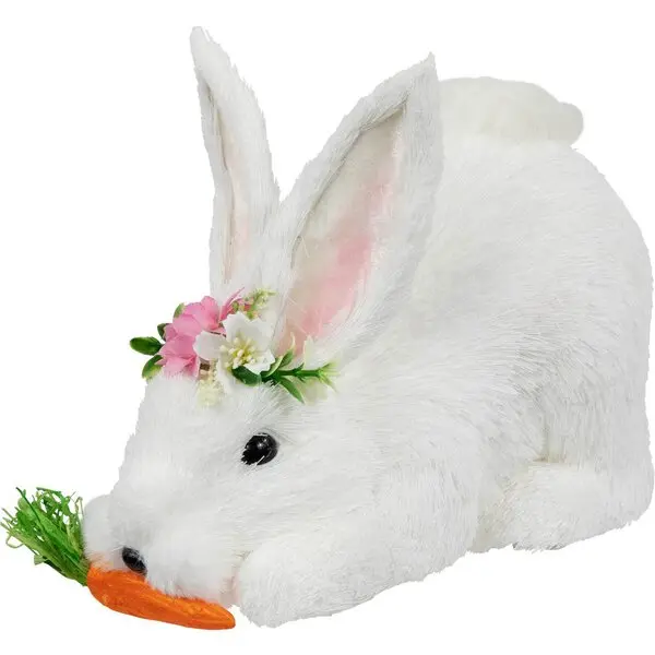 NORTHLIGHT Easter Rabbit With Carrot Figurine9.25" - White