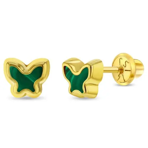 IN SEASON JEWELRY 14k Yellow Gold Malachite Earrings - Green Butterfly